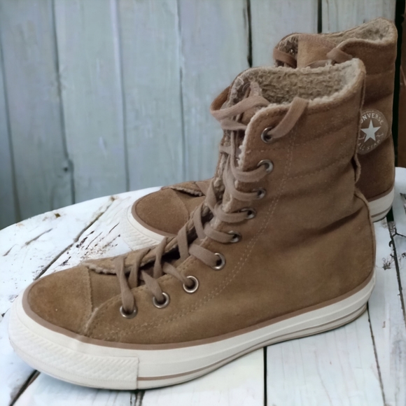 Converse | Shoes | Converse Ctas Hi Rise Beige Womens Shearling Lined ...